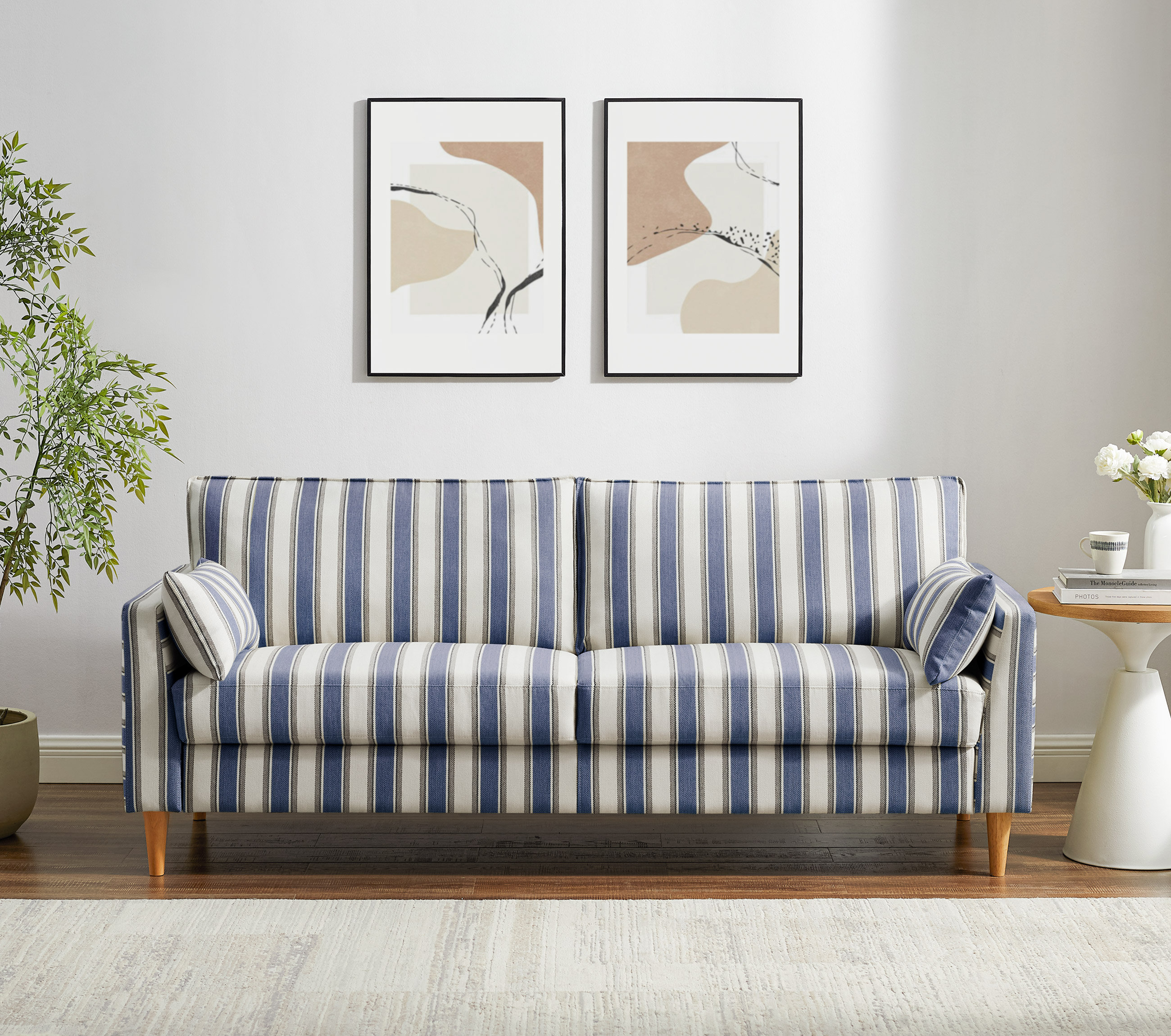 80.71 Striped Fabric Upholstered Sofa Latitude Run Upholstery Color Red